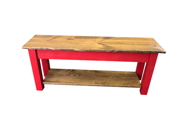 Light Walnut and Barn Red Storage Bench – Ezekiel and Stearns